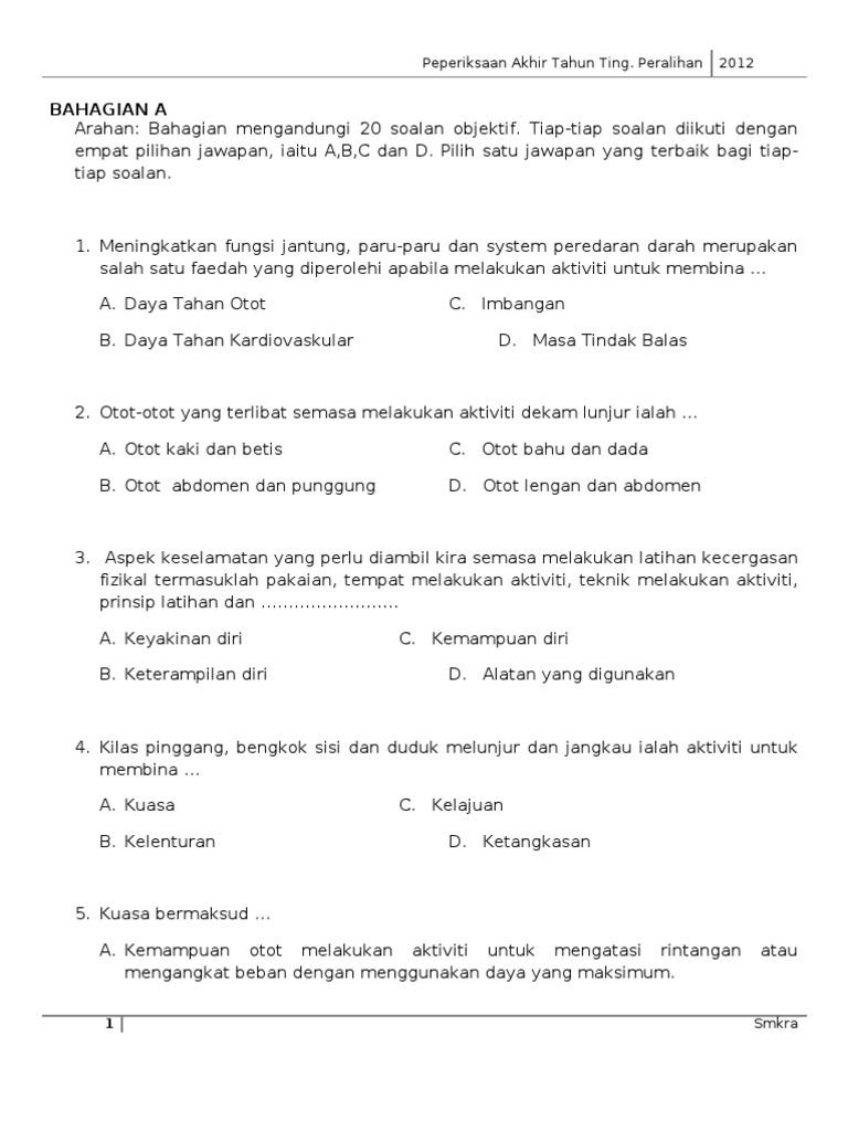 Soalan PJK Peralihan | PDF