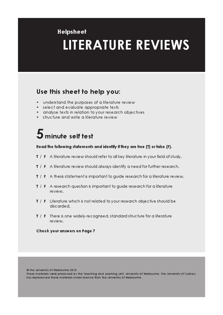 Literature Reviews: Use This Sheet To Help You | PDF | Literature ...