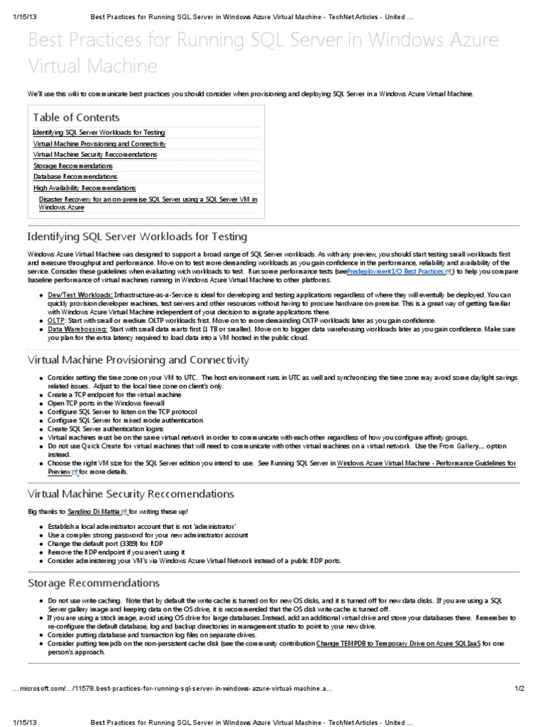 Best Practices For Running SQL Server in Windows Azure Virtual Machine ...