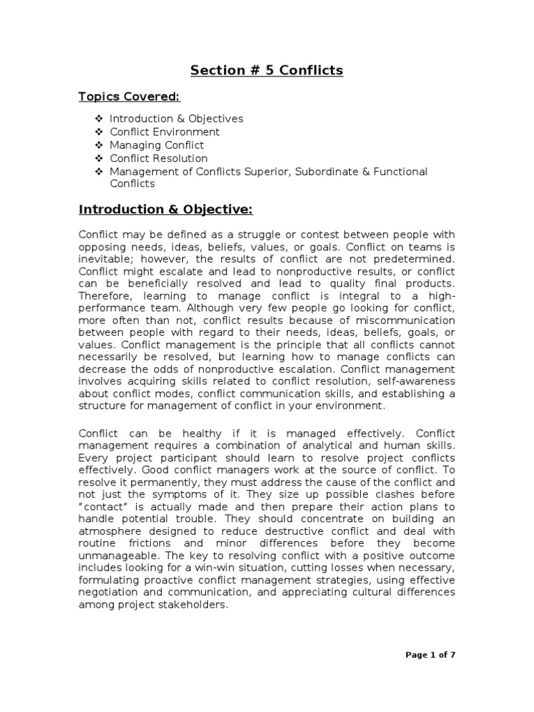 Conflicts in Project Management | PDF | Conflict Resolution | Conflict ...