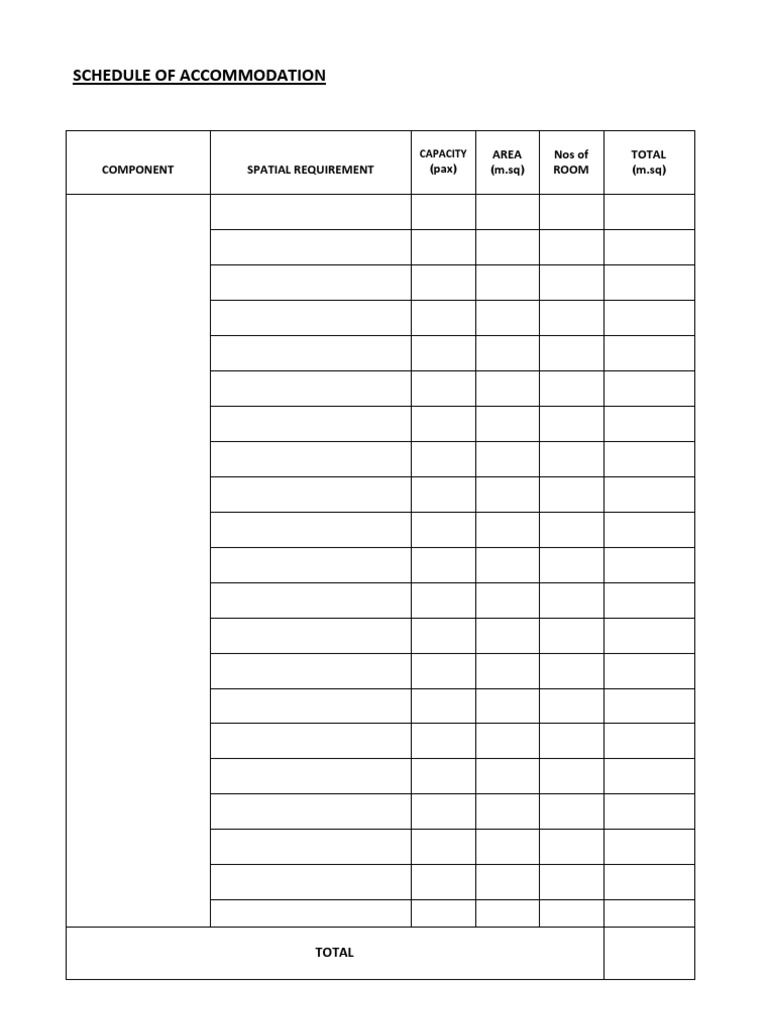 Schedule of Accommodation: Component Spatial Requirement (Pax) Area (M ...