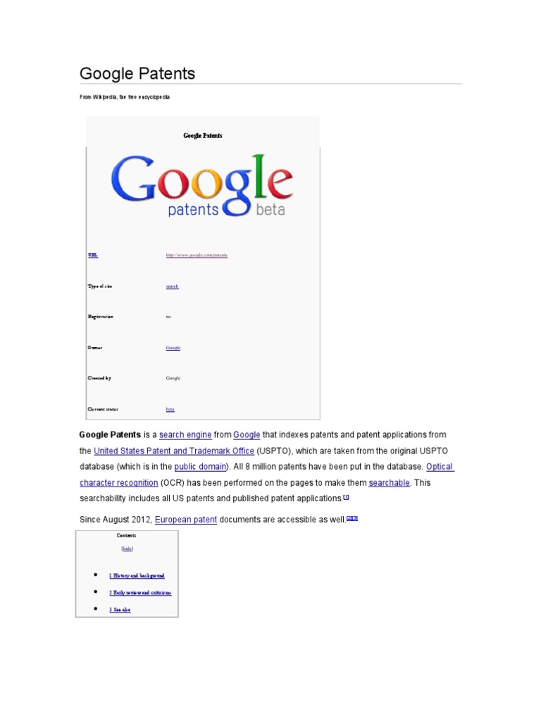 Google Patents Search Engine Overview | PDF