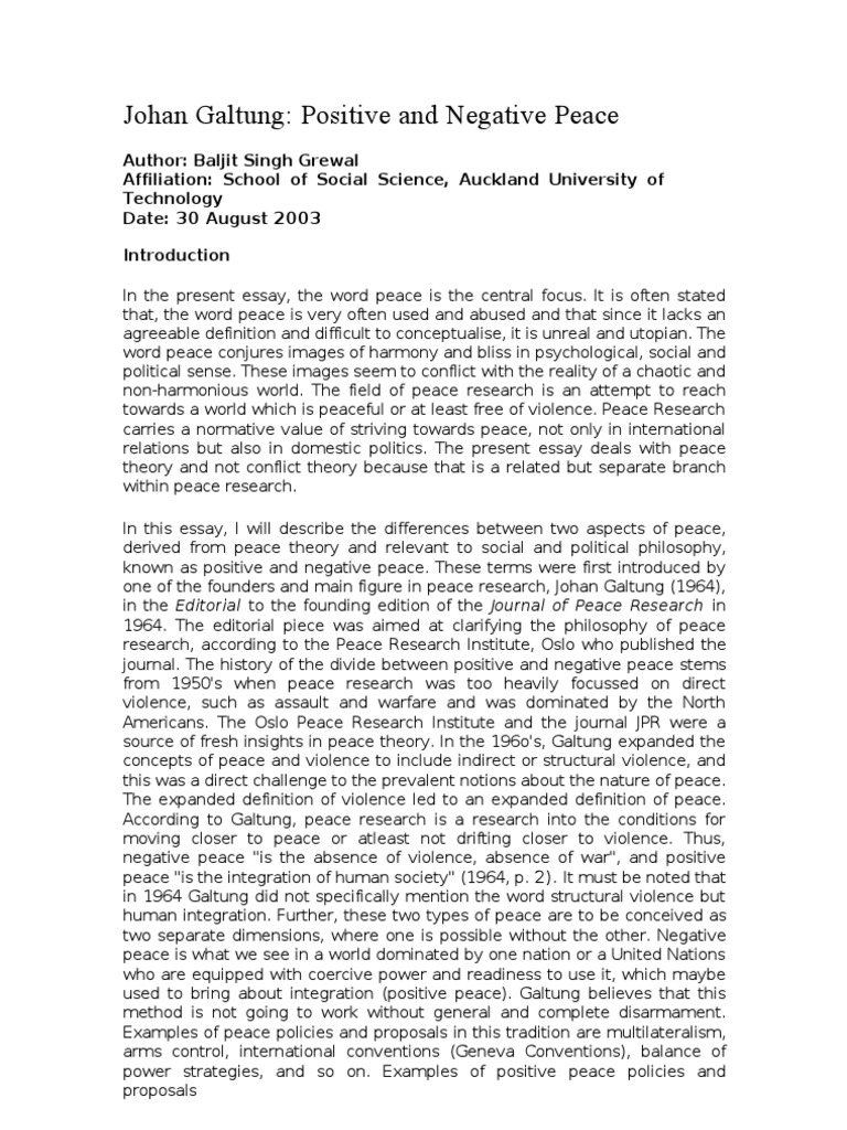 Johan Galtung - Positive and Negative Peace | Peace | Violence