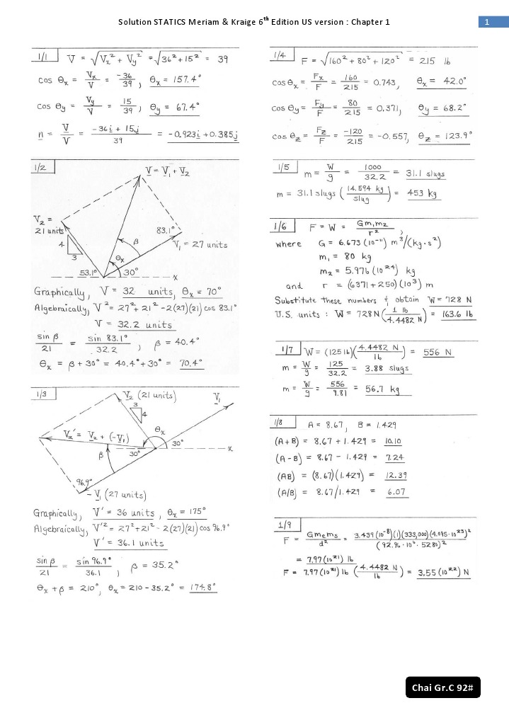Solution Statics Meriam 6th Chapter01 For Print | PDF | Wellness