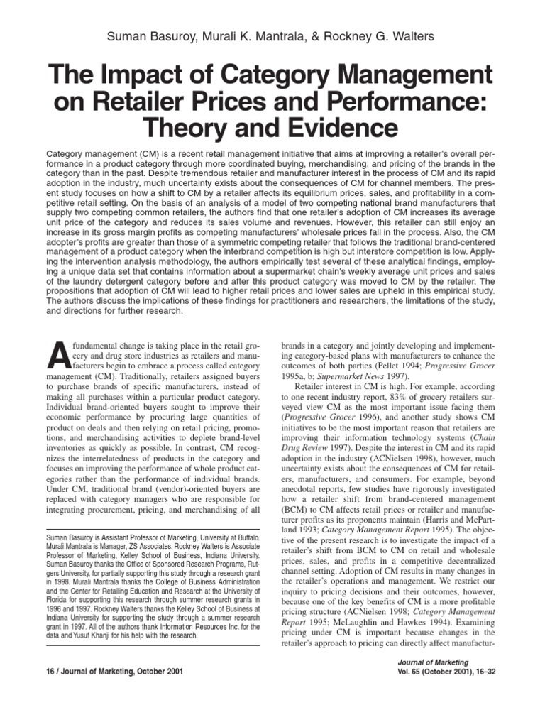 The Impact of Category Management On Reatiler Pricing. | Download Free ...