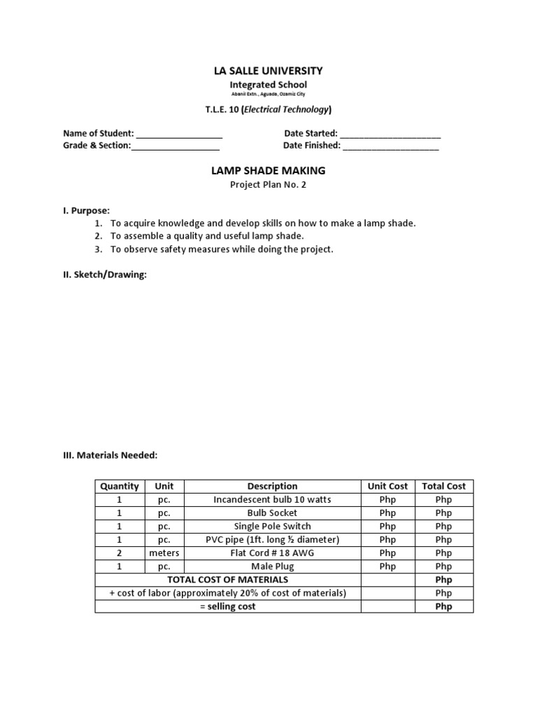 Project Plan Lampshade | PDF | Incandescent Light Bulb | Electrical ...