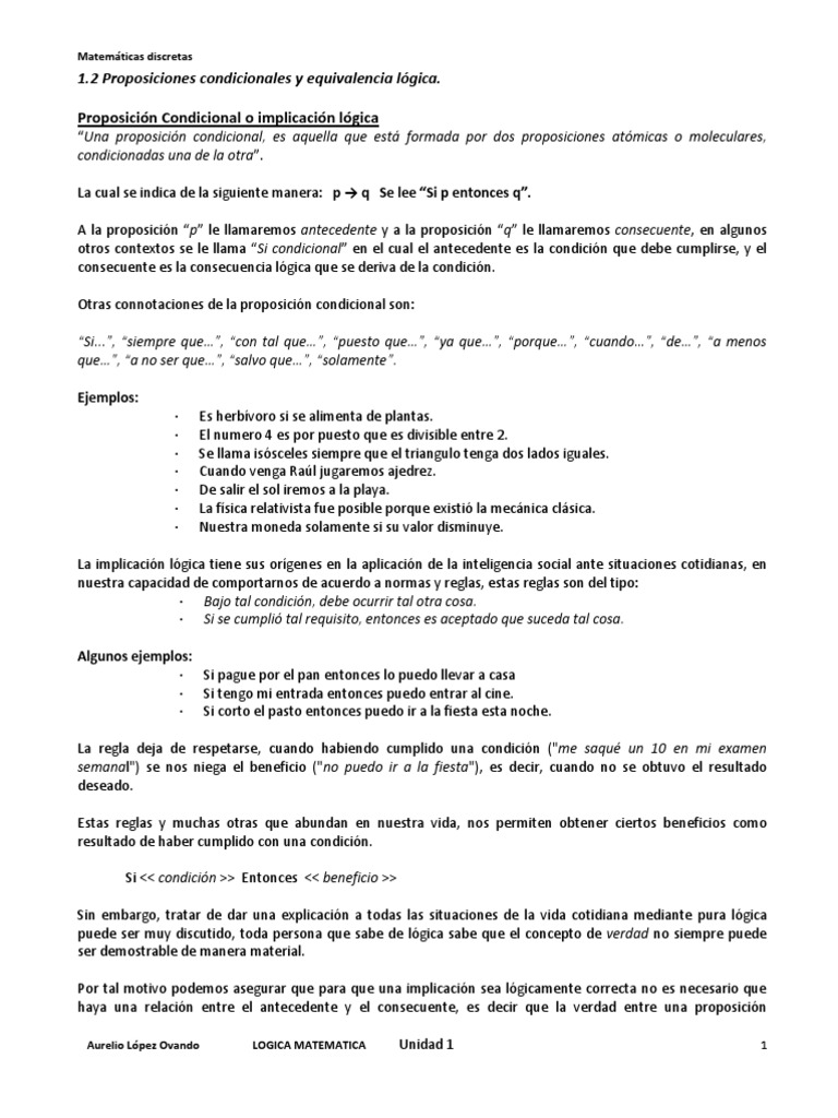 Proposiciones Condicionales | PDF | Proposición | Si y solo si