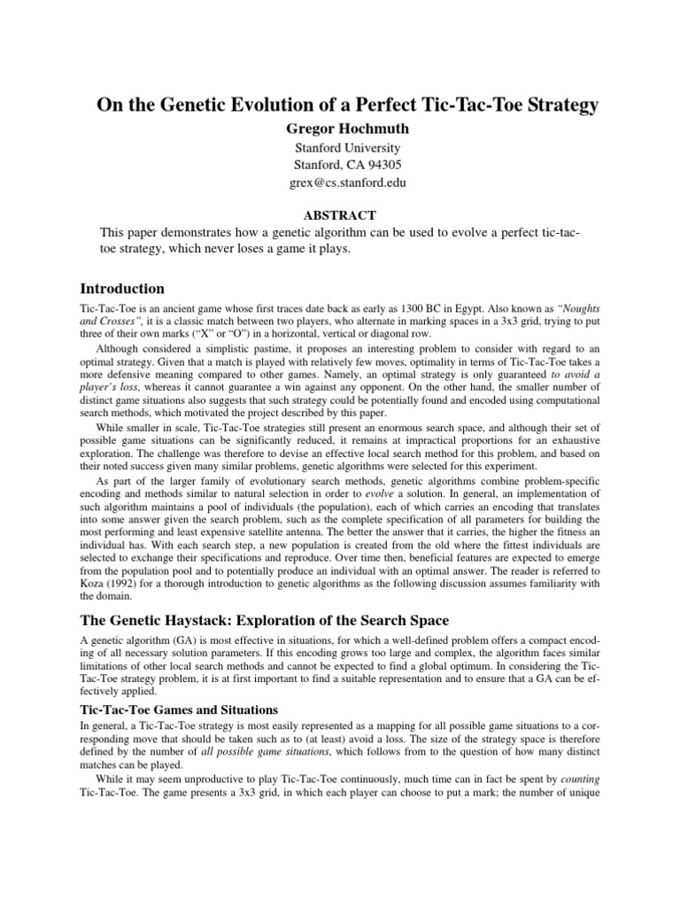 Genetic Evolution of TIC-TAC-ToE | PDF | Genetic Algorithm | Gene