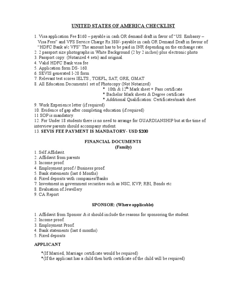 US Visa Application Checklist | PDF