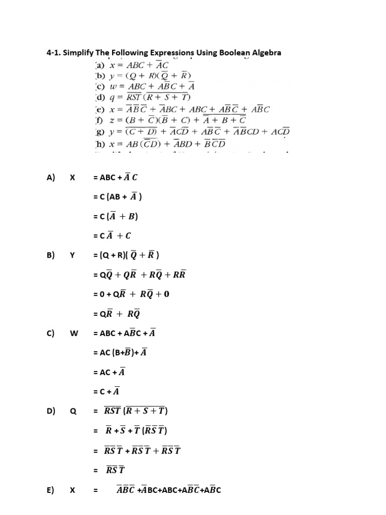4-1. Simplify The Following Expressions Using Boolean Algebra | PDF ...