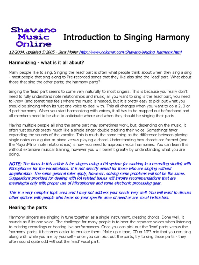 Introduction To Singing Harmony | PDF | Singing | Harmony