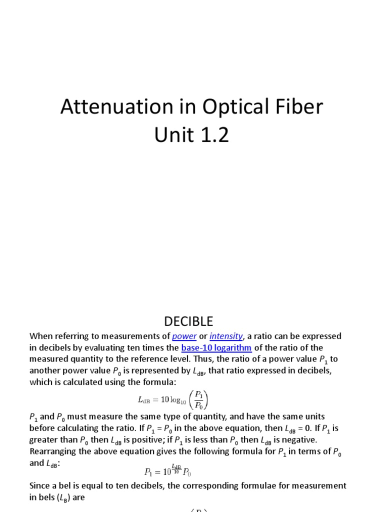 Attenuation in Optical Fiber | PDF | Scattering | Decibel