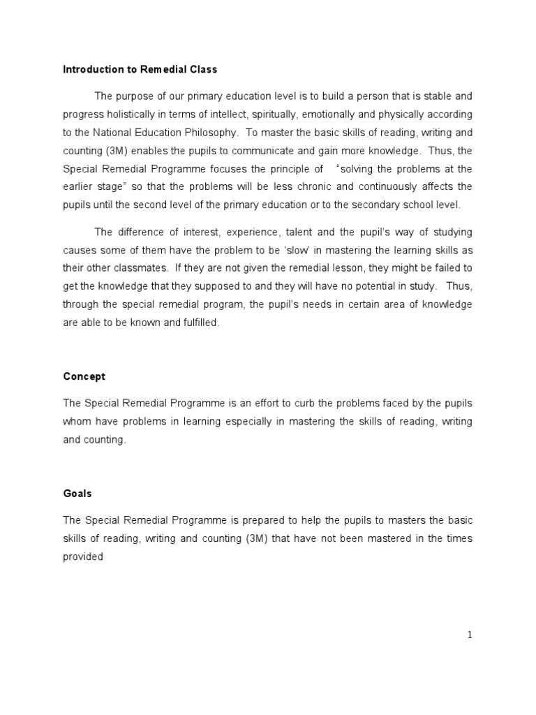 Introduction To Remedial Class | PDF | Self Esteem | Primary Education