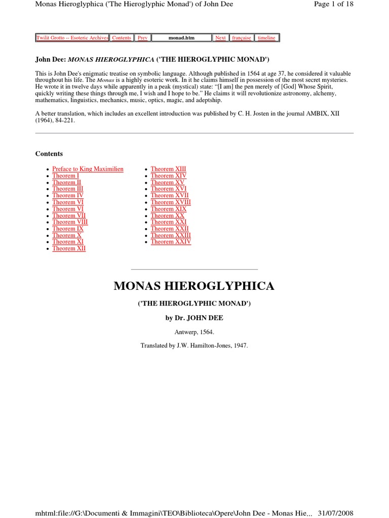 John Dee's Monas Hieroglyphica Explained | PDF
