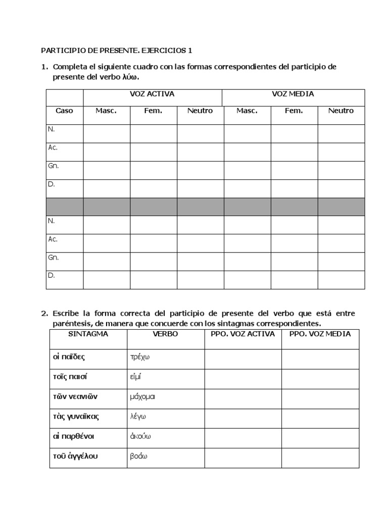 PARTICIPIO DE PRESENTE. Ejercicios 1 PDF | PDF