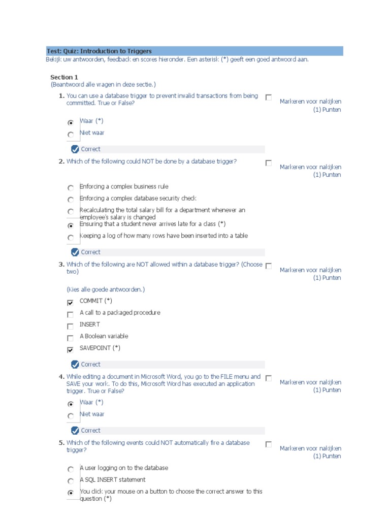Database Triggers Quiz | PDF | Subroutine | Databases