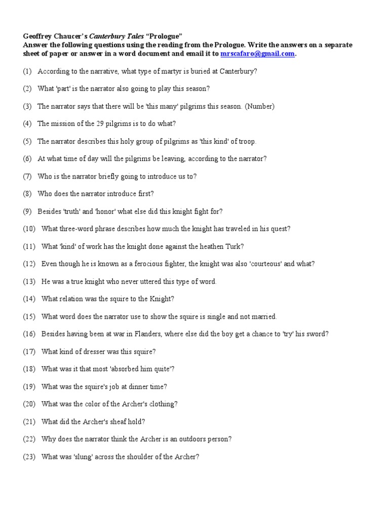 The Canterbury Tales Prologue Questions | PDF | The Canterbury Tales