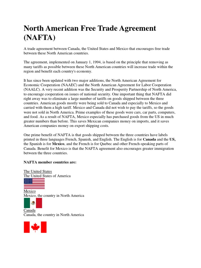 North American Free Trade Agreement (NAFTA) | PDF | North American Free ...