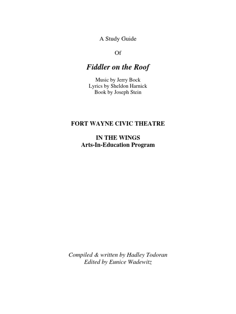 A Study Guide of Fiddler On The Roof | PDF | Religion And Belief
