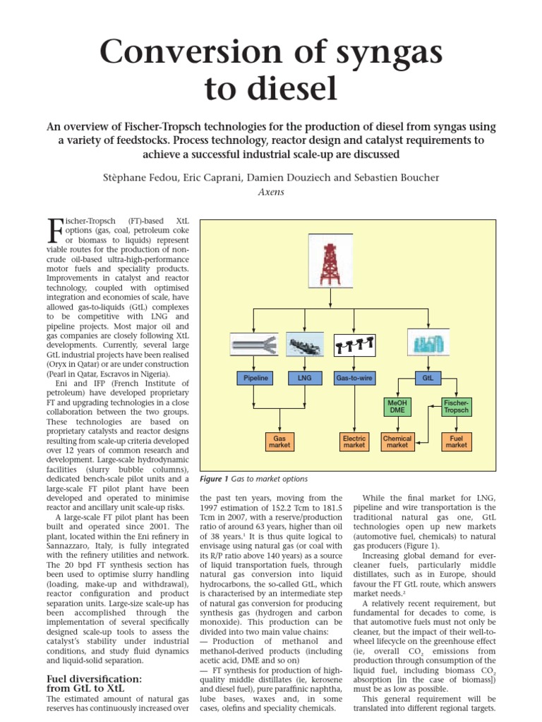 Conversion of Syngas to Diesel - Article Ptq-English | Gas To Liquids ...