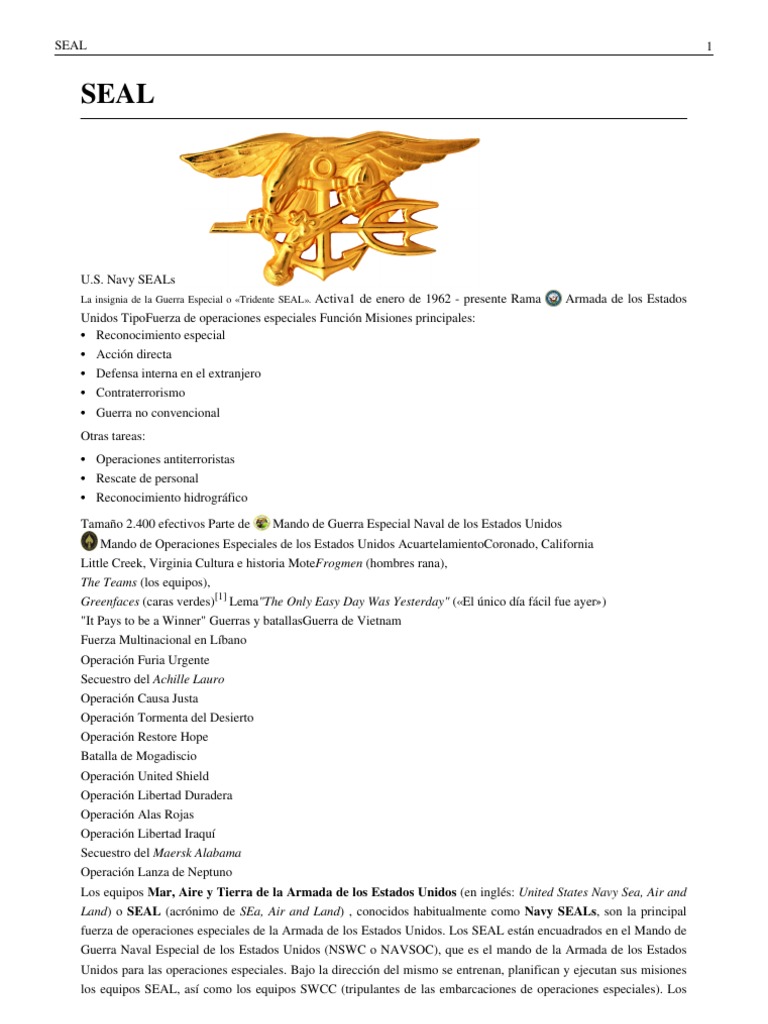 Historia y Operaciones de los Navy SEALs | PDF | Estados Unidos Marina ...