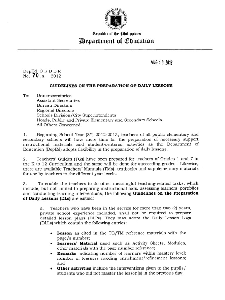 Deped Order No. 70 S. 2012 | PDF
