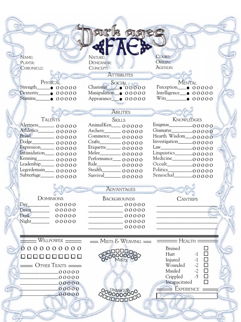 Dark Ages Fae Sheet Color | PDF | Fairies | Leisure