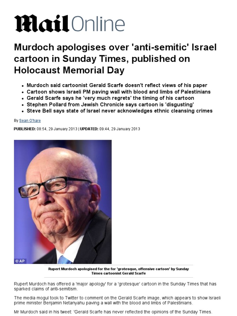 Rupert Murdoch Apologises Over 'Anti-Semitic' Israel Cartoon in Sunday ...