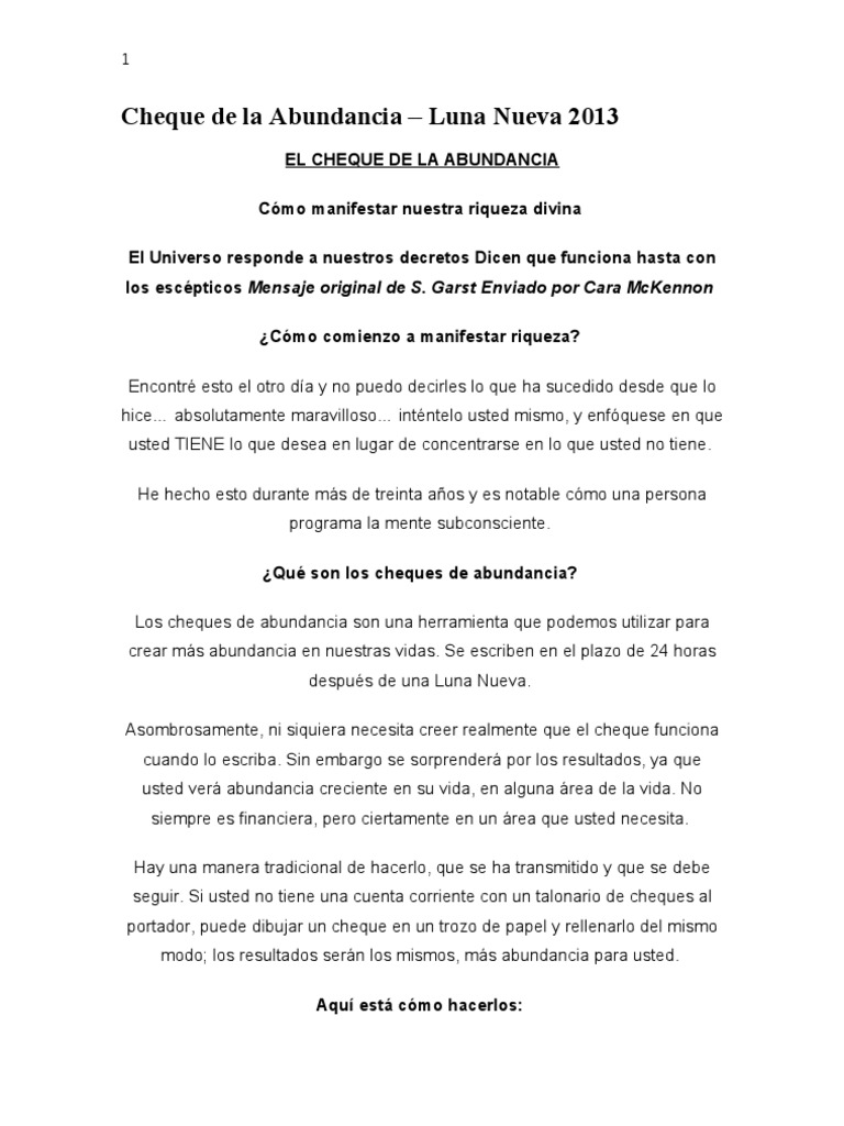Cheque de La Abundancia | PDF | Cheque | Universo