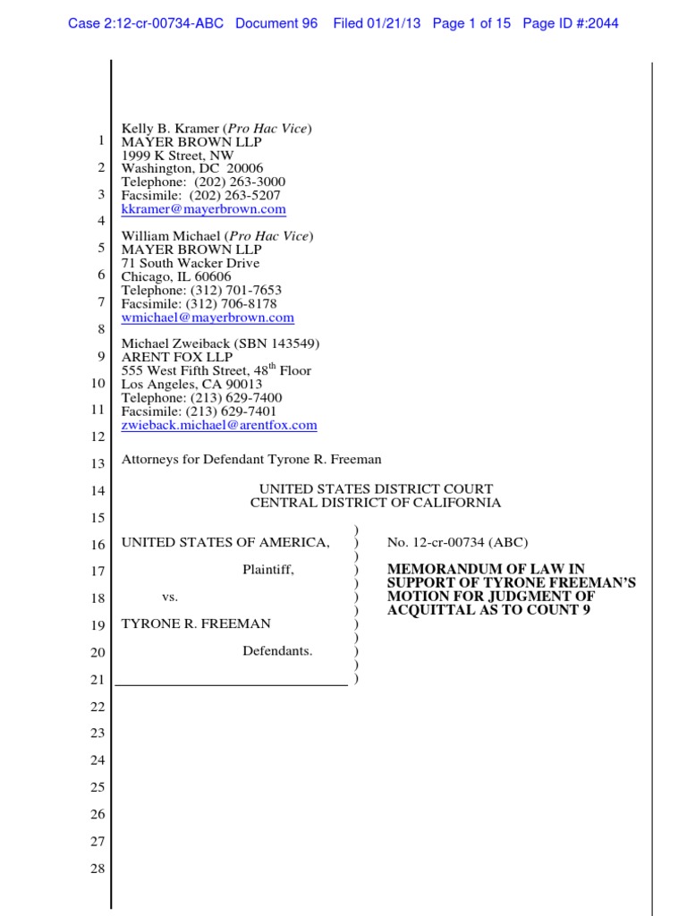 Tyrone Freeman Acquittal Motion Brief | PDF | Politics | Law