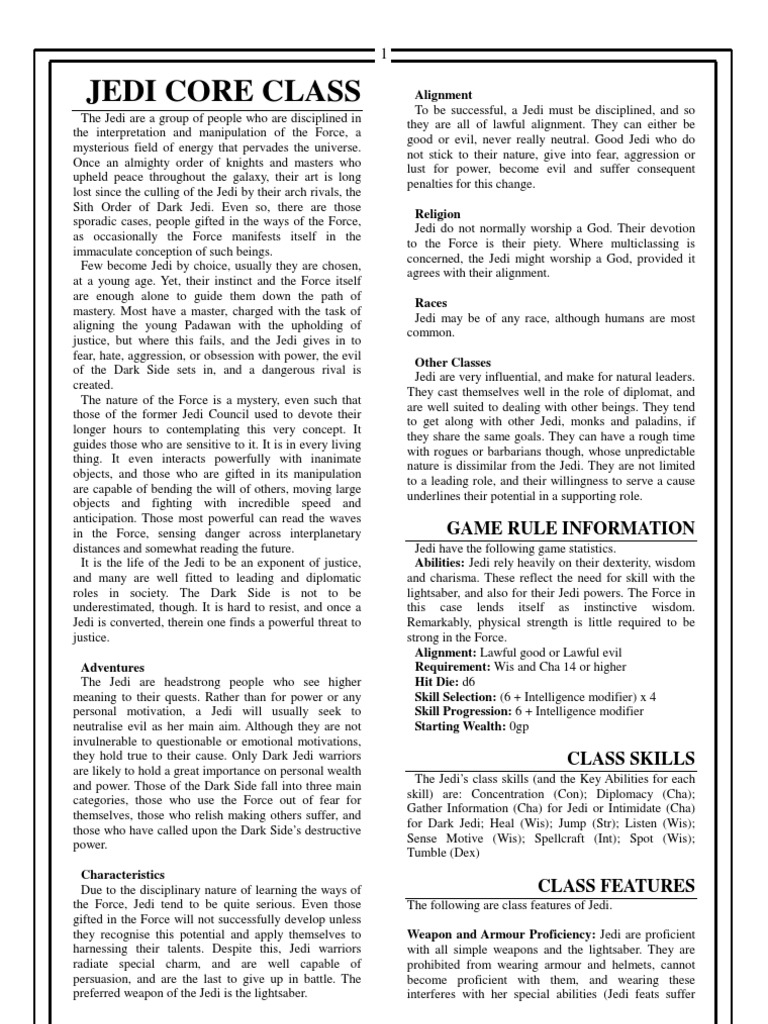 Jedi Classes For 3.5 | PDF | Obi Wan Kenobi | Darth Vader