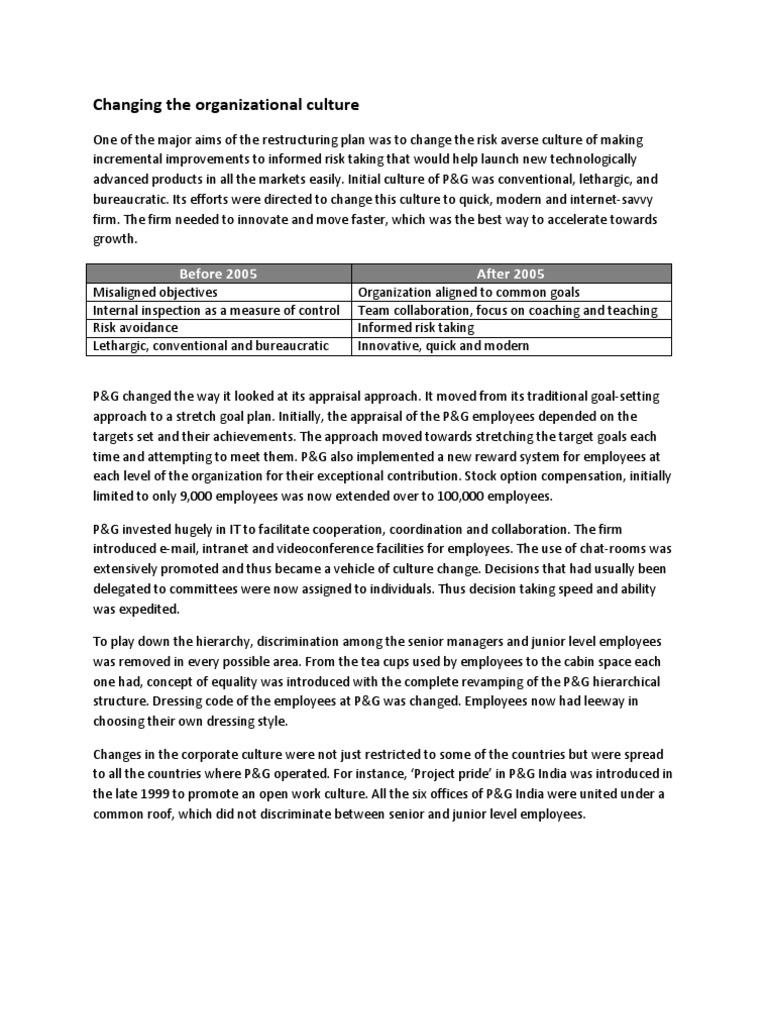 Changing The Organizational Culture | PDF | Organizational Culture ...