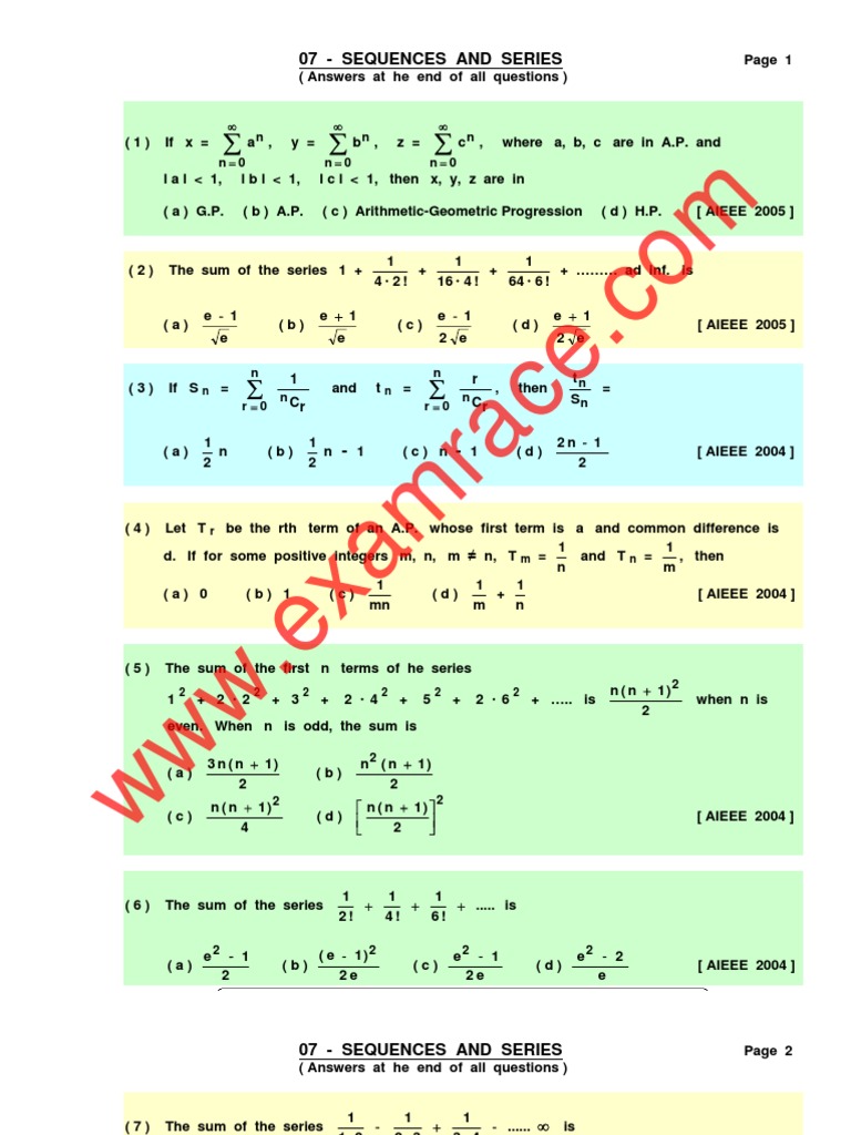 MCQs on Sequences and Series | PDF