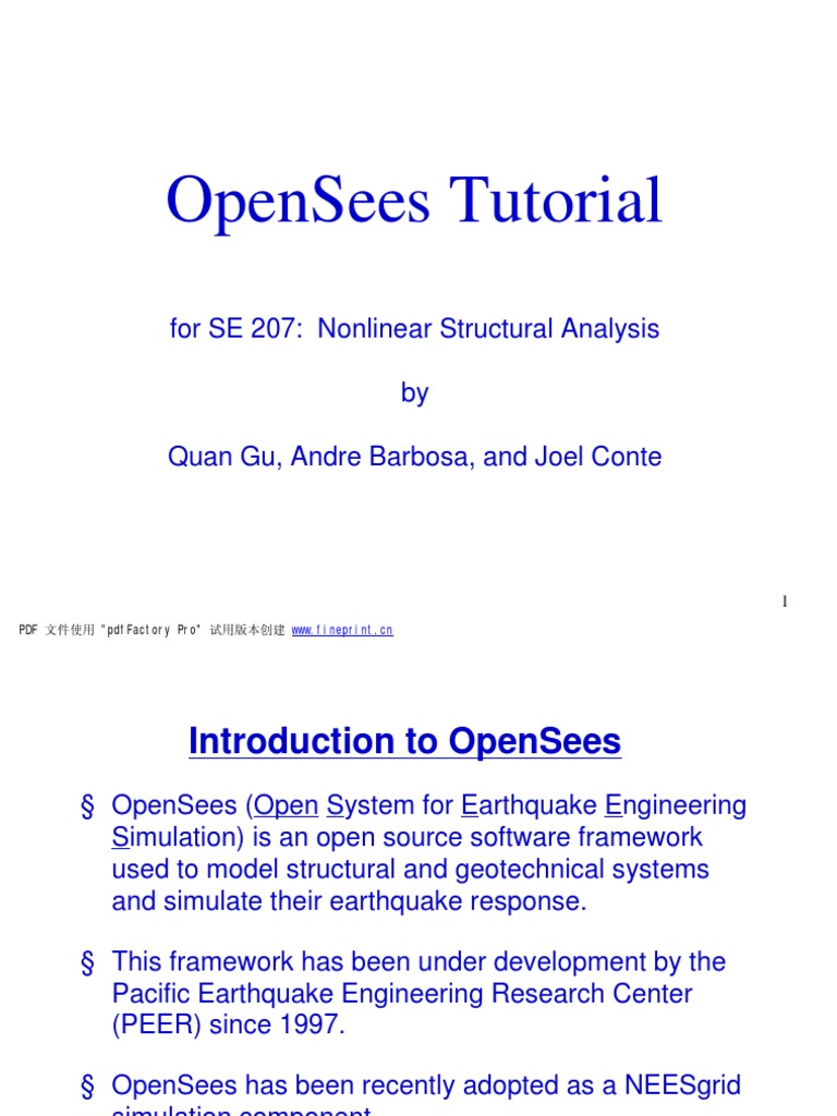 OpenSees Tutorial | PDF | Object Oriented Programming | Class (Computer Programming)