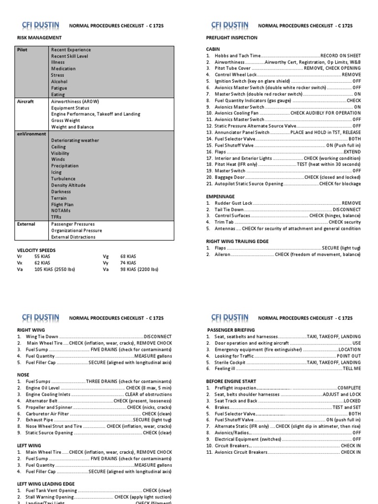 A Comprehensive Preflight, Startup, Taxi, and Run-Up Checklist for a ...