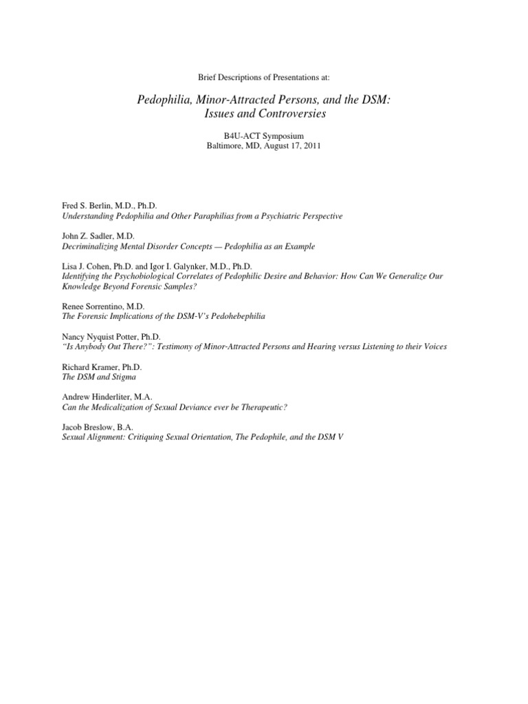 Pedophilia, Minor-Attracted Persons, and The DSM | PDF | Pedophilia ...