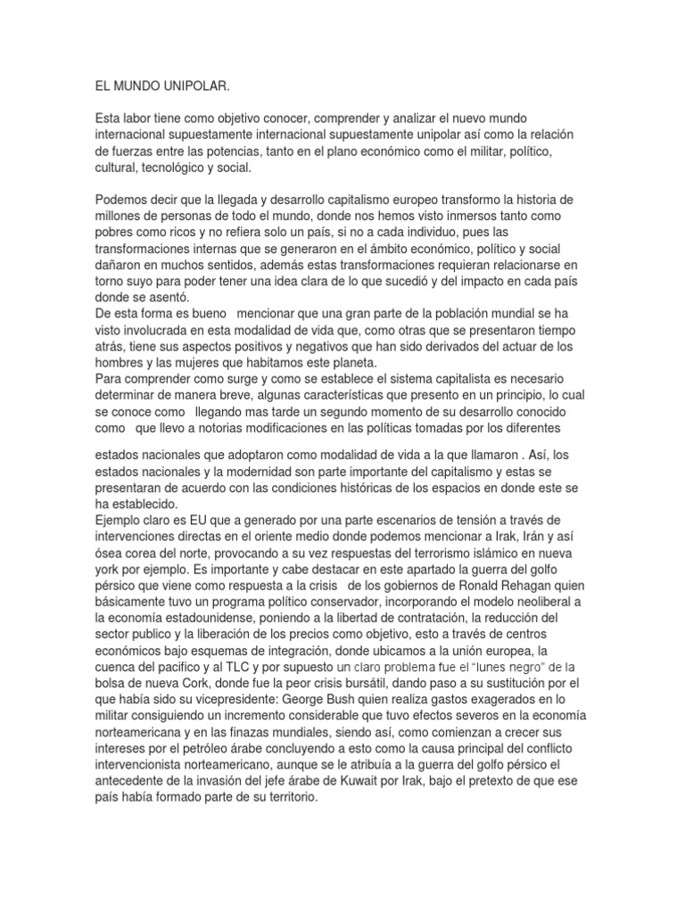 El Mundo Unipolar | PDF | Los Estados Unidos | Unión Europea