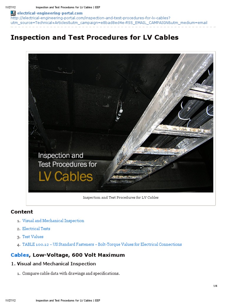 LV Cable Inspection and Testing Guide | PDF | Cable | Screw
