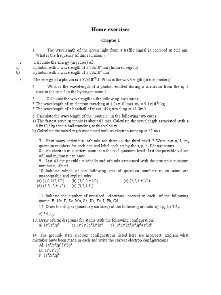 Exercises Part 1 | Download Free PDF | Electron Configuration | Atomic Orbital