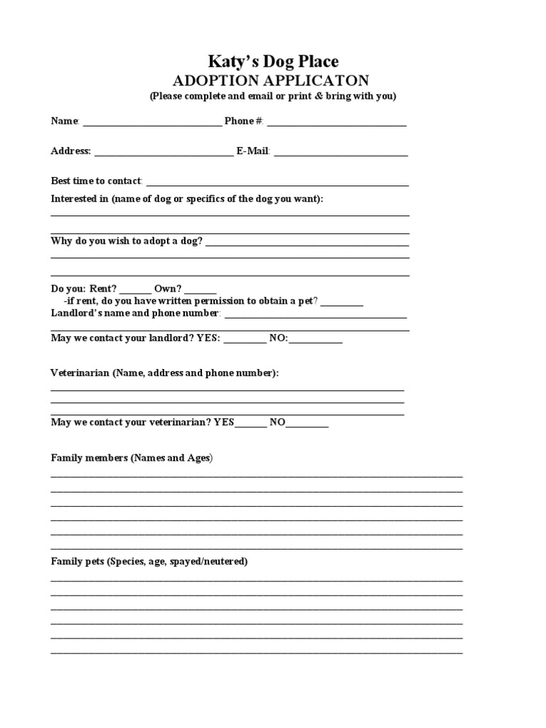 Dog Adoption Application Form | PDF