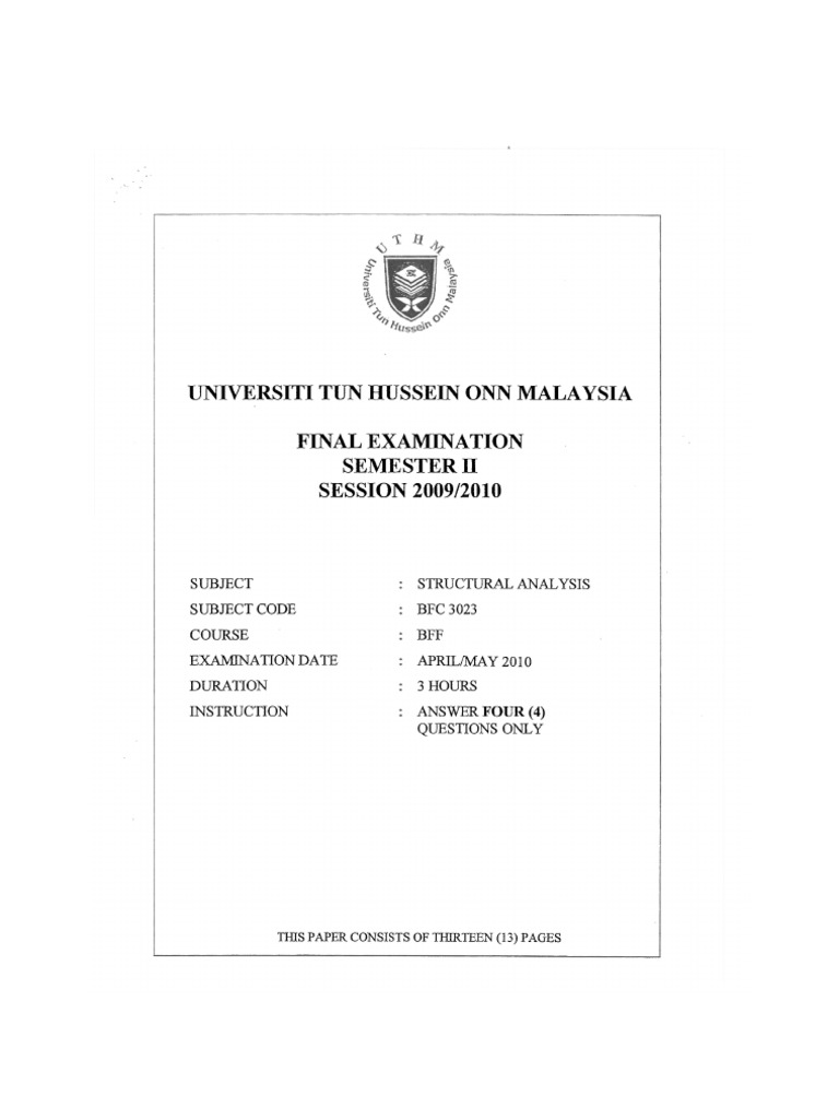 Soalan Final Analisis Struktur UTHM | PDF | Beam (Structure) | Truss
