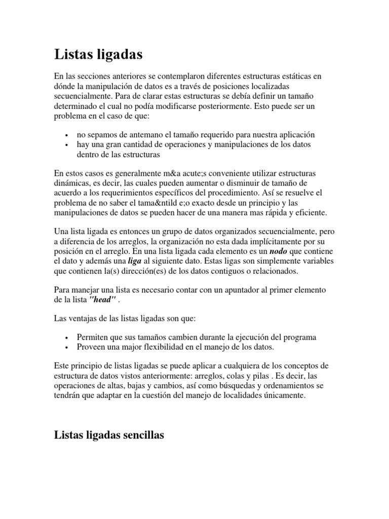 Listas Ligadas | PDF | Gestión de datos | Áreas de informática