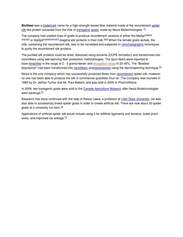 Transgenic Goats for Biosteel Production | PDF