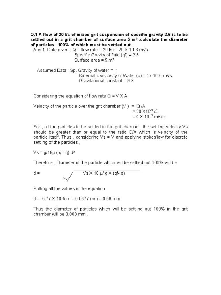 Sedimentation Calculation | Sewage Treatment | Physics & Mathematics