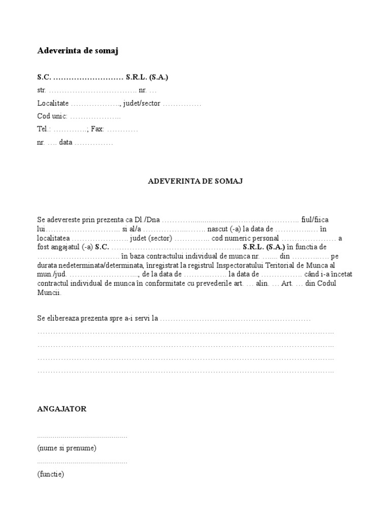 Adeverinta Somaj | PDF