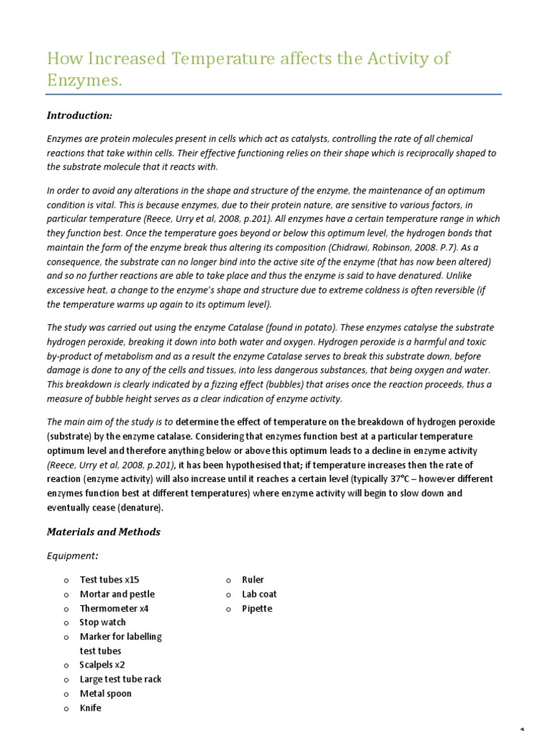 How Temperature Effects Enzyme Activity Pdf Catalase Active Site
