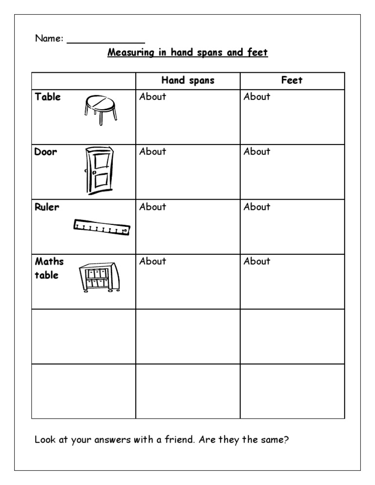 Measuring with Hand Spans & Feet | PDF | Language Arts & Discipline ...