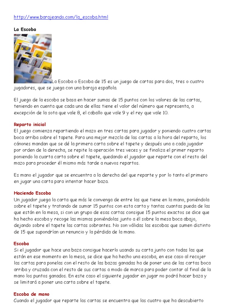 La Escoba | PDF | Juegos de mesa | Jugando a las cartas