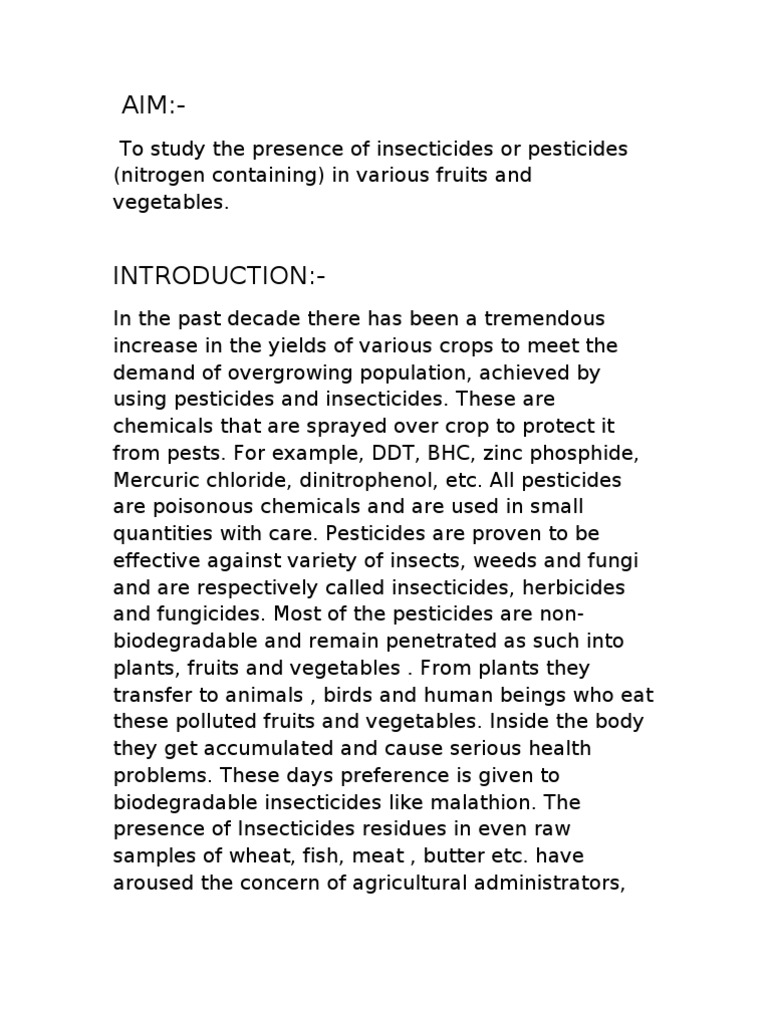Insecticide Detection in Fruits & Vegetables | PDF | Pesticide ...