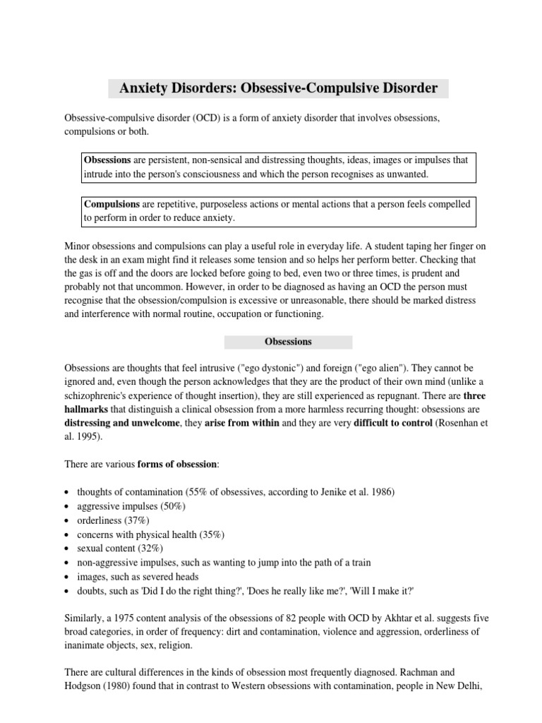 OCD | PDF | Obsessive–Compulsive Disorder | Mental And Behavioural ...